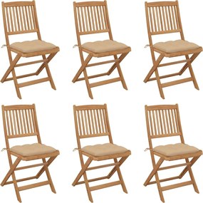 vidaXL Skládací zahradní židle s poduškami 6 ks masivní akácie [3075010] Barva: Béžová