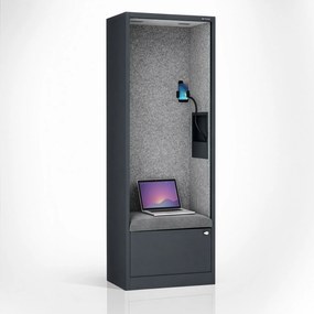 Kancelářská akustická kabina se sedátkem a USB-C portem, korpus antracitový / sedák šedá, 600 mm: SALLY MentalBox