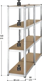 Juskys Kovové regály Easy 160 × 80 × 40 cm, 2 kusy Barva: stříbrná