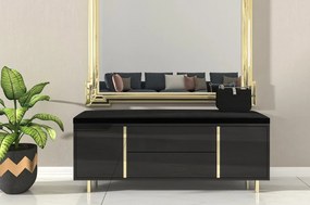 Elegantní černý botník Dancan CAROLINE s čalouněným sedadlem, na zlatých nožkách