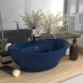 Luxusní umyvadlo přepad oválné tmavě modré 58,5x39 cm keramika 146935
