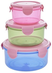 rice Svačinový box Round – set 3 ks, růžová barva, plast