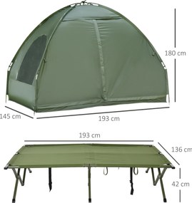 Campingzelt-Set für 2 Personen mit Feldbett und Luftmatratze Grün