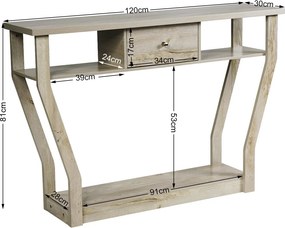 Costway Dřevěný konzolový stůl se zásuvkou a policí – 120 × 30 × 81 cm, šedá