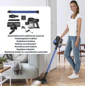 CleanMaxx AKU cyklónový tyčový a ruční vysavač s rotačním kartáčem 2v1 ATVSB-19118 černomodrý