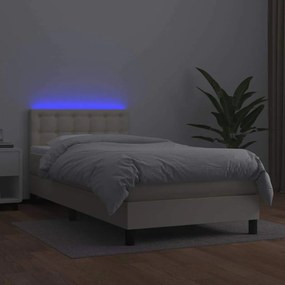 Box spring postel s matrací a LED krémová 90x190 cm umělá kůže 3134197