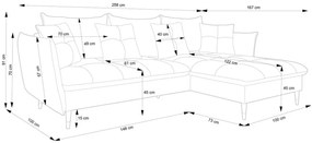 Rohová sedací souprava Glam, světle šedá látka, pravý roh