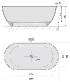 Polysan Reduta vana volně stojící 150 x 75 cm litý mramor bílá mat 71843MAT