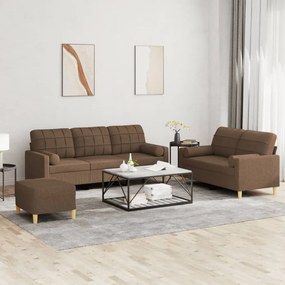 3dílná sedací souprava s polštáři hnědá textil 3201333
