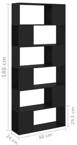 Knihovna / dělicí stěna Montello - černá | 80x24x186 cm