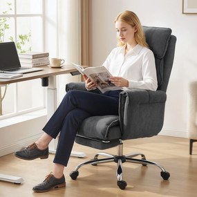 Ergonomická kancelářská židle HOMCOM s bederní oporou, výsuvnou opěrkou nohou a 360° otočným mechanismem — polární fleece, tmavě šedá