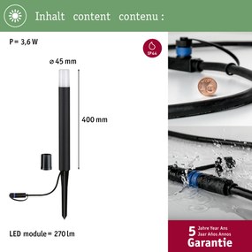 Paulmann 94536 Plug&Shine Flarea, vekovní černé sloupkové svítidlo LED 3,6W 3000K, výška 40cm , IP65