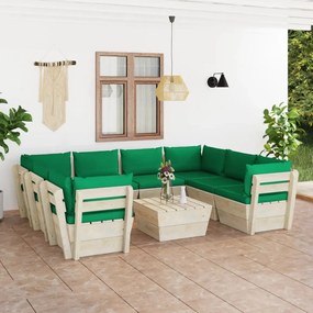 vidaXL 9dílná zahradní sedací souprava z palet + podušky smrkové dřevo [3063607] Barva: Zelená