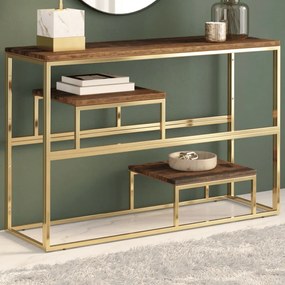 vidaXL Konzolový stolek zlatý nerezová ocel a masivní pražcové dřevo