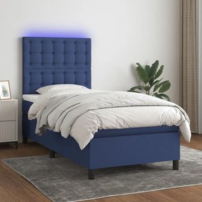 Box spring postel s matrací a LED modrá 90x190 cm textil 3135163