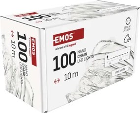 Vánoční osvětlení EMOS D3AC01 ZY1427T 100LED nano řetěz stříbrný 10m studená bílá s časovačem