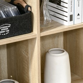 HOMCOM Knihařský regál se 3 policemi a 6 úložnými boxy do obývacího pokoje, ložnice, kanceláře 65,5x30x97,5 cm Dub