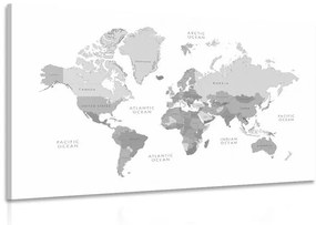 Obraz černobílá mapa světa ve vintage vzhledu - 90x60 cm