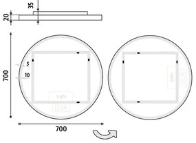Nimco Bílé kulaté LED zrcadlo pr. 700 mm se dvěma dotykovými senzory - ZPB 28001RVX-05
