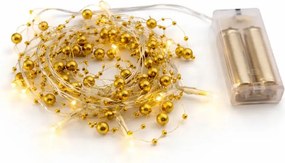 LED světýlka na baterie, perly zlaté, 1,3 m, teple bílá, 10 diod, čirý kabel, IP20 interiér, 2 × AA