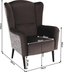 designové křeslo, ušák, Velvet látka hnědá / vzor Terra, Tempo Kondela BELEK