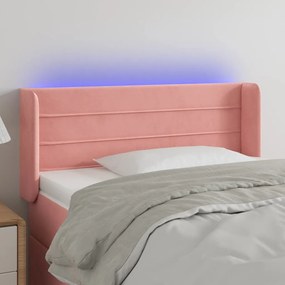 Čelo postele s LED růžové 93 x 16 x 78/88 cm samet