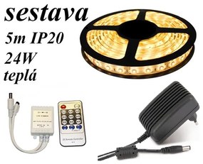 ECOLIGHT LED pásek - 5m - 60LED/m - 4,8W/m - IP20 - 1600Lm - teplá bílá + stmívač IR + zdroj - SADA