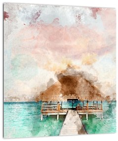 Obraz - Maledivy, dřevěné molo (30x30 cm)