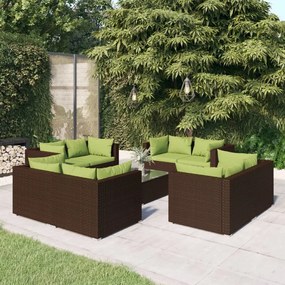 vidaXL 9dílná zahradní sedací souprava s poduškami polyratan [3101561] Barva: Hnědá a zelená
