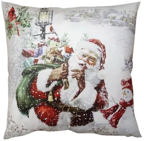 Bílo-červený povlak na polštář Santa s pytlem dárků - 45*45 cm