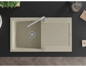 Mexen Leo, 1-komorový granitový dřez 900x500x190 mm a dřezová baterie Flora, béžová, 6501-69-670401-00