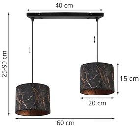 Závěsné svítidlo WERONA 3, 2x černé textilní stínítko se vzorem, C