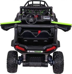 Ramiz Elektrická terénní bugina UTV pro děti zelená + dálkové ovládání + zavazadlový prostor + pomalý start + EVA kola + MP3 LED
