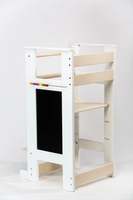 Lucas Wood Style učící věž Žofka - bílá/béžová Učící věž s tabulí a kuličkami: bílá/béžová