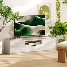 HOMCOM TV nízká komoda, vysoký lesk, pro televizi až 65'', 3 přihrádky, zásuvka, 160 x 38 x 43 cm, přírodní dřevo
