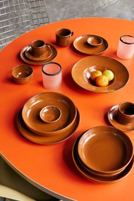 HK living Šálek s podšálkem Chef Rustic Burned Orange 220 ml, hnědá barva, keramika