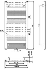 Bruckner Bruckner, ALBRECHT topné těleso 400x930 mm, středové připojení, černá matná, 600.111.6