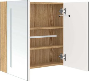 LED koupelnová skříňka se zrcadlem bílá a dub 62 x 14 x 60 cm 326523