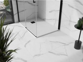 Mexen Stone+, obdélníková vanička z minerálního kompozitu 140 x 80 cm, bílá, černá krytka, 44108014-B