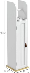 Kleankin koupelnová sloupcová skříňka s otevřeným prostorem, dvířka, 2 nastavitelné police a držák na rolku, moderní styl 20x20x80 cm bílá