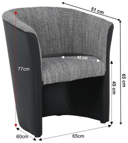 Kondela Klubové křeslo, ekokůže černá / látka šedá, CUBA
