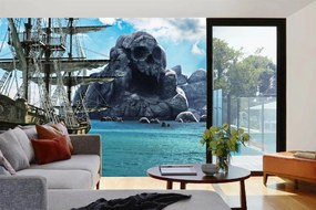 DIMEX | Samolepicí vliesová fototapeta na zeď Pirátská loď MA-5-2773 | 375 x 250 cm | bílá, šedá