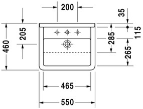 Duravit Starck 3 - Polozápustné umyvadlo, 1 otvor pro armaturu propíchnutý, 55 x 46 cm, bílé 0310550000