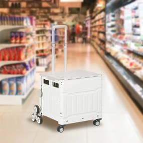 HOMCOM Skládací nákupní vozík s nastavitelnou teleskopickou rukojetí, schodolez do 80 kg, s víkem, bílý, na nákupy a cestování | Aosom.de