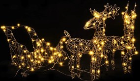 vidaXL Vánoční dekorace sobi a sáně 160 teple bílých LED diod ratan [372167]