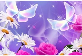 DIMEX | Vliesové fototapety na zeď Motýlci MS-5-0113 | 375 x 250 cm| fialová, bílá, růžová