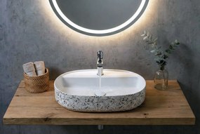 Isvea Infinity Oval keramické umyvadlo na desku 60 x 40 cm s otorem pro baterii bez přepadu terrazzo bílá 10NF65060-2L-TRZ