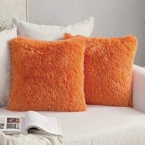 Útulný plyšový povlak na polštář s dlouhým chlupem 43 x 43 cm Barva: Oranžová