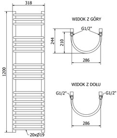 Mexen Eros koupelnový radiátor 1200 x 318 mm, 331 W, Chromovaná - W112-1200-318-00-01
