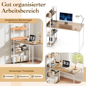 Costway Stůl s nabíjecí stanicí s otevřenou knihovnou natural – 120 × 65 cm